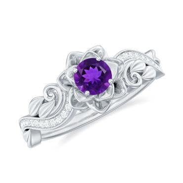 7 MM Round Amethyst Solitaire 925 Sterling Silver Promise Ring for ...