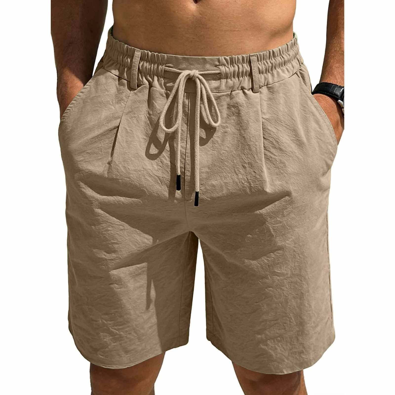 7" Men's Beach Board Shorts Linen Hawaiian Drawstring Pockets Elastic ...