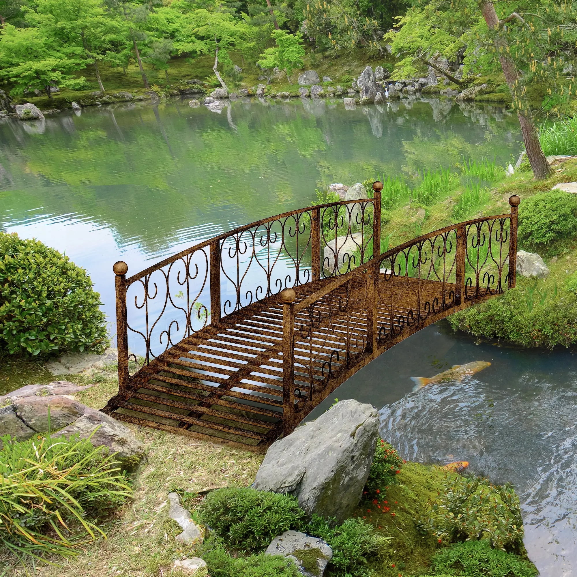 7' Metal Arch Garden Bridge Arc Footbridge with Side Railings ...