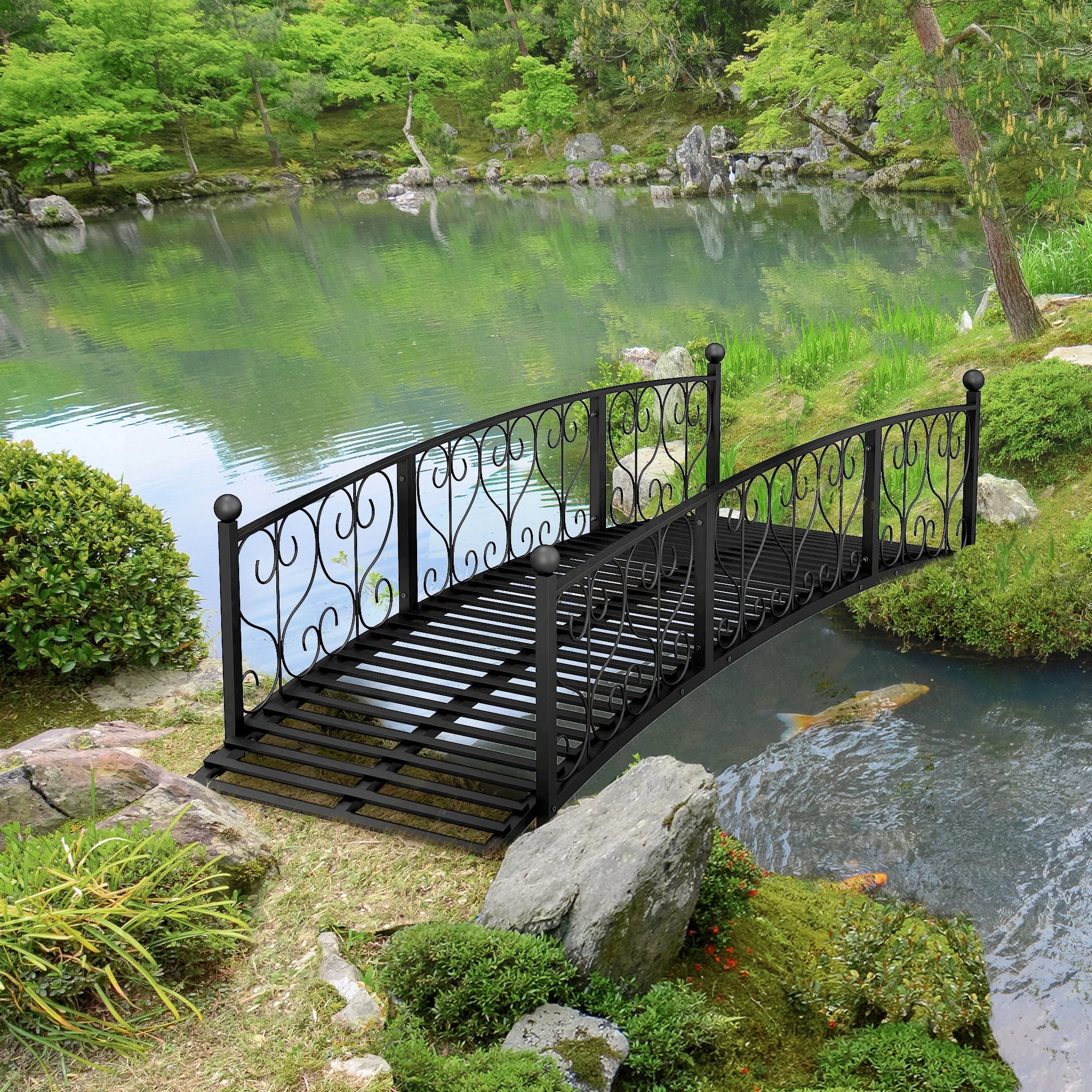 7' Metal Arch Garden Bridge Arc Footbridge with Side Railings ...