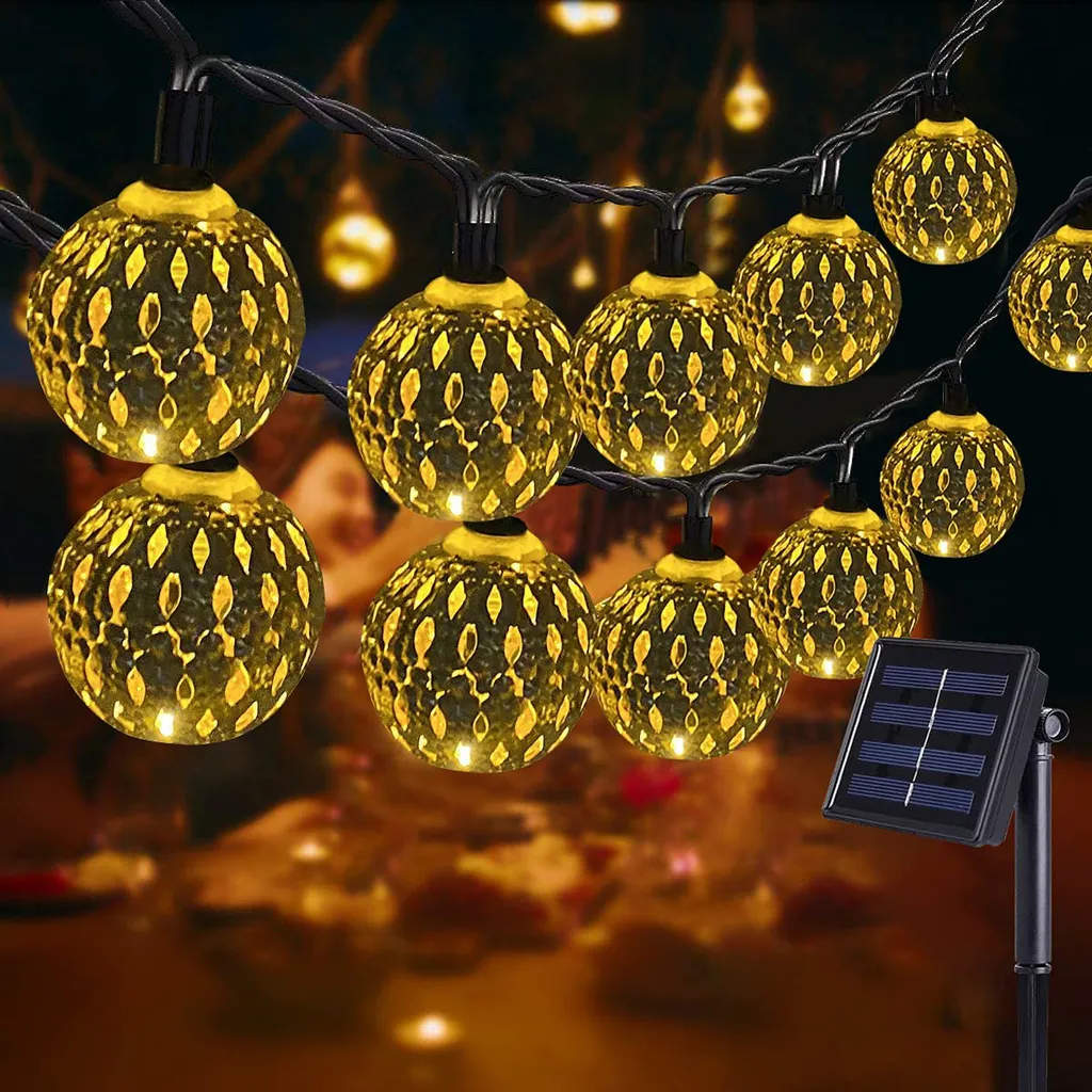 7-Meter Solar-Powered Moroccan LED String Lights with 50 Warm White ...