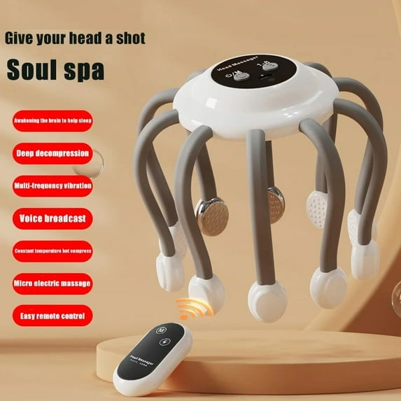 7 Modes Octopus Head Massager - 42℃ Hot Compress, Microcurrent 1000mAh ...