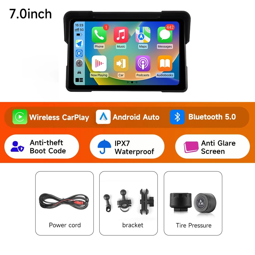 7"Motorcycle Multimedia Player GPS Navigation Recorder Wireless CarPlay ...