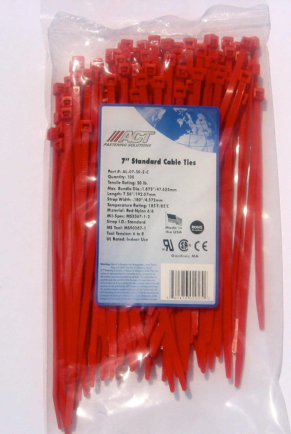 7" Nylon Cable Ties - Red / 100 Pack : AL-07-50-2-C - Walmart.com