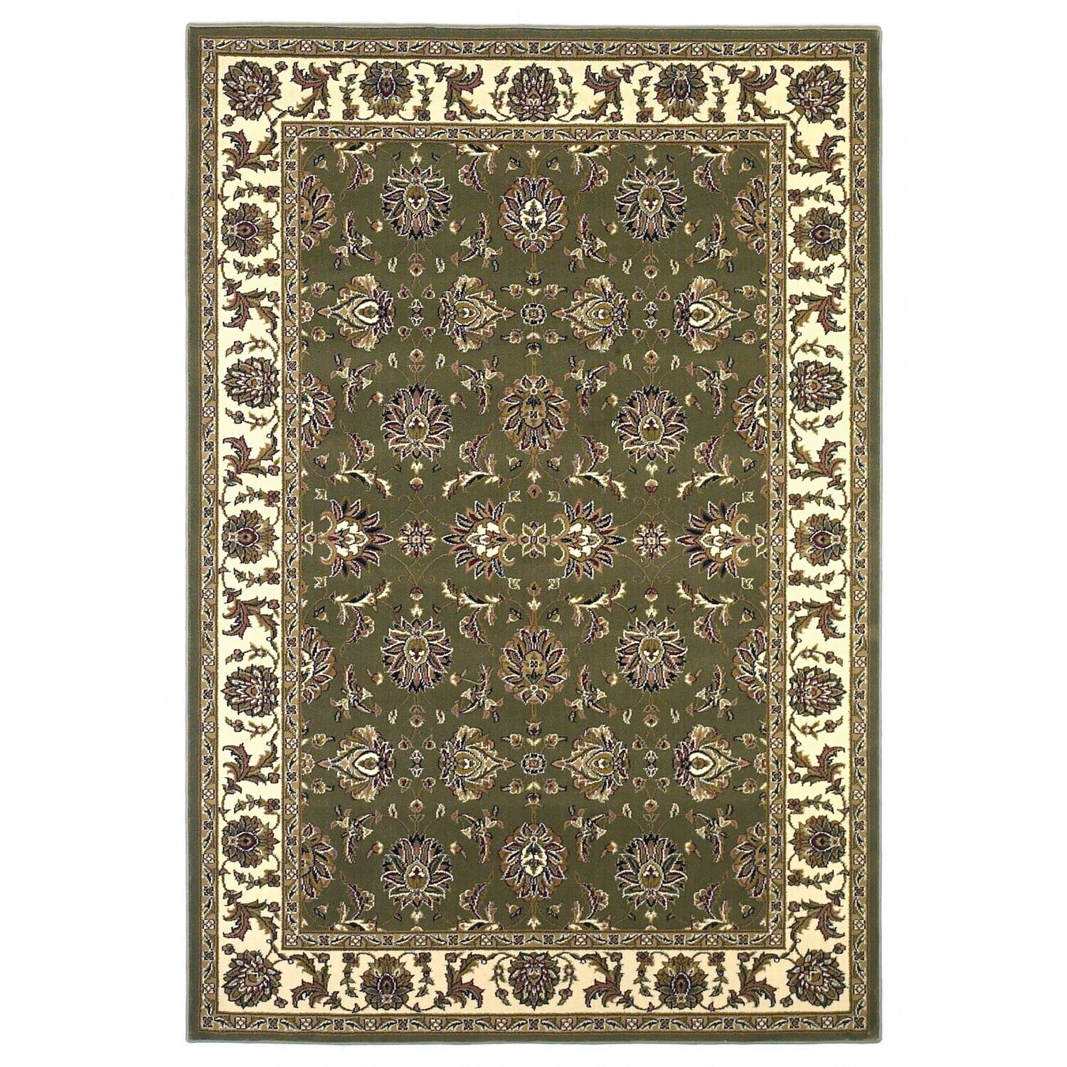 7' Octagon Green or Ivory Floral Vines Bordered Indoor Area Rug ...