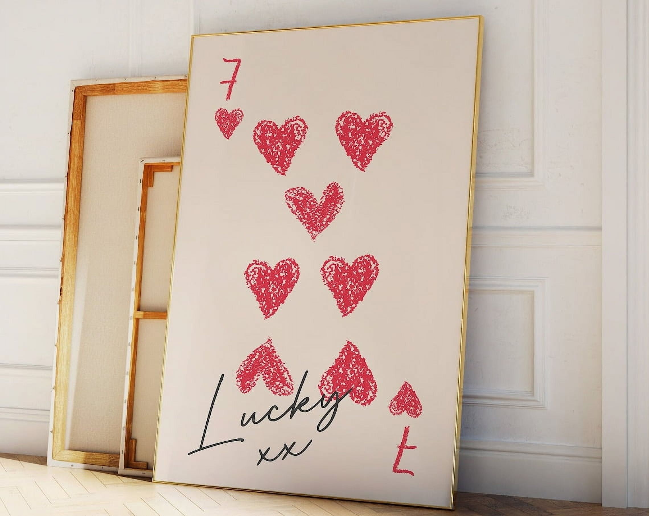 7 Of Hearts Print, Art, Cute Red Card Print, Retro Wall Art, Trendy ...