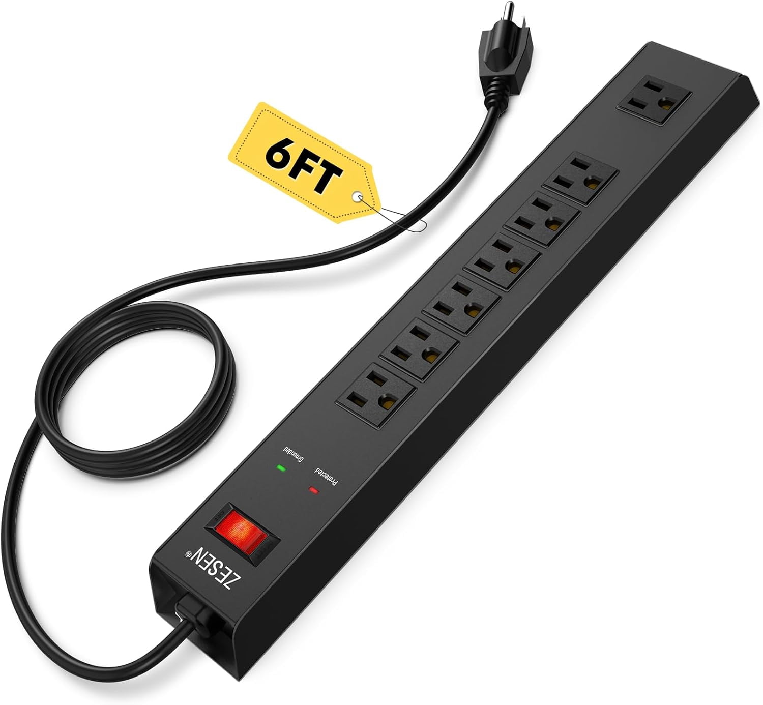 7 Outlet Metal Long Power Strip with Overload Protection & 1500J Surge ...