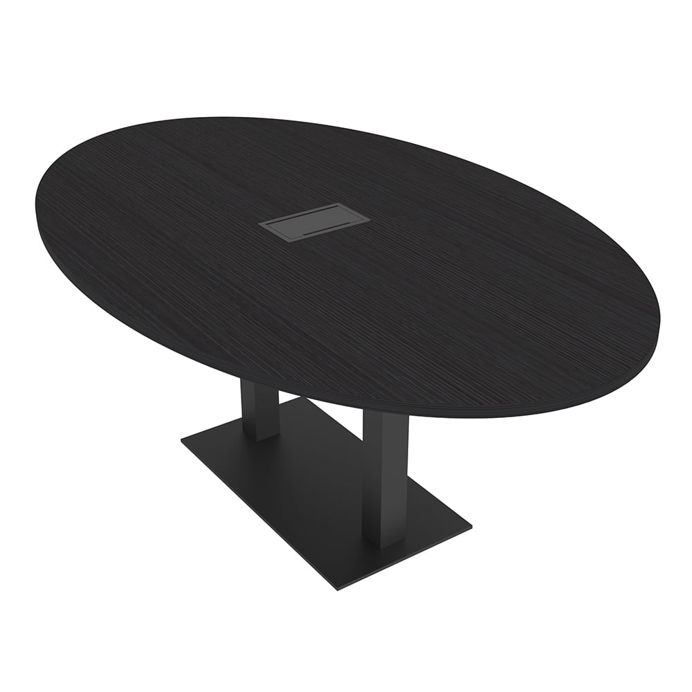 7' Oval Conference Room Table With Square Metal Base Power And Data ...