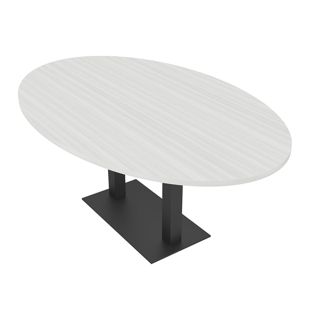 7' Oval Conference Room Table With Square Metal Base Power And Data ...