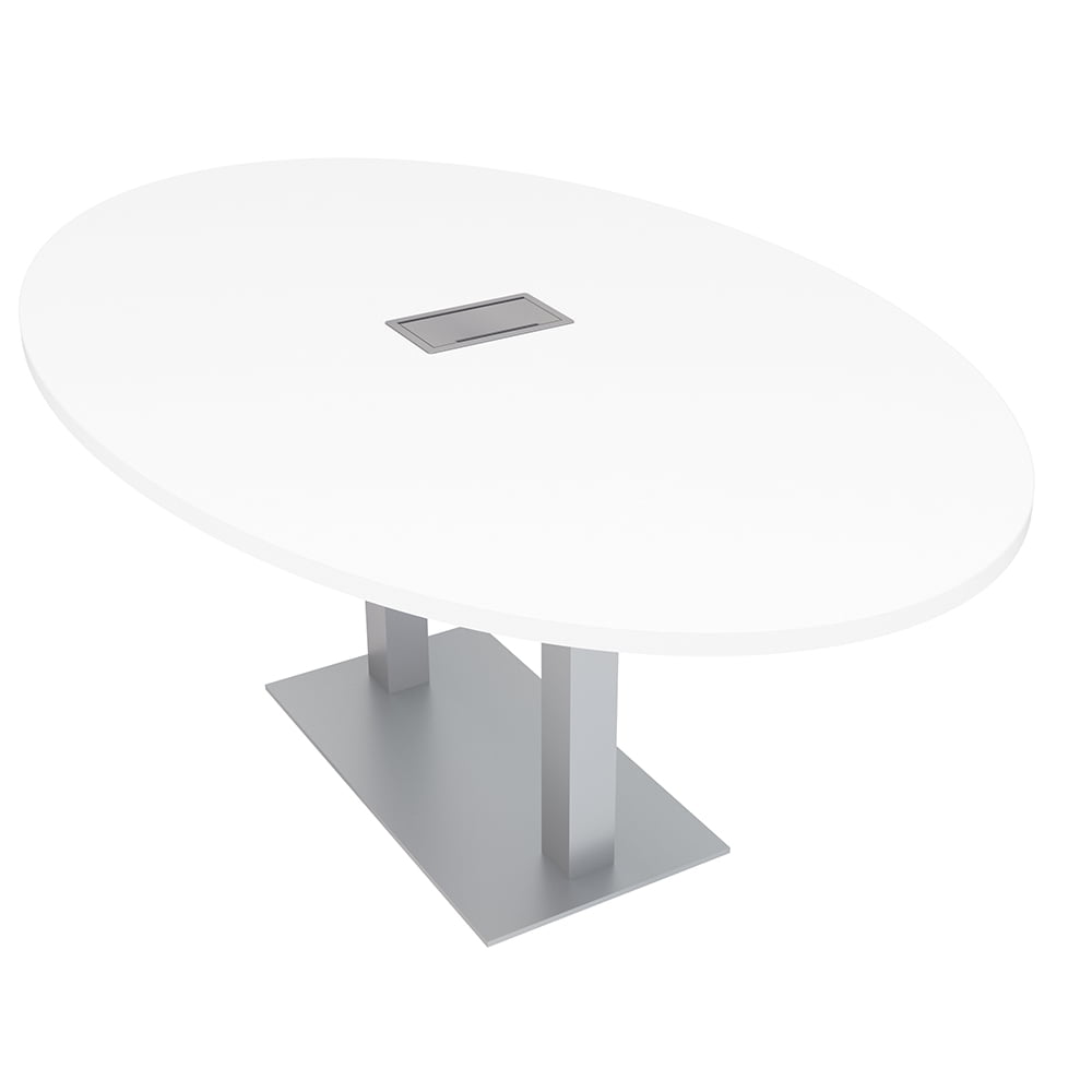 7' Oval Conference Room Table With Square Metal Base Power And Data ...