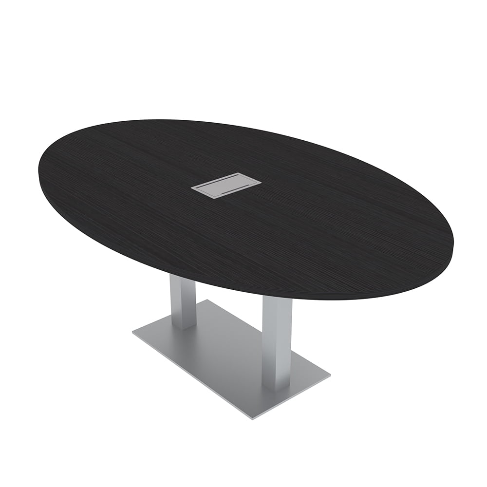 7' Oval Conference Room Table With Square Metal Base Power And Data ...