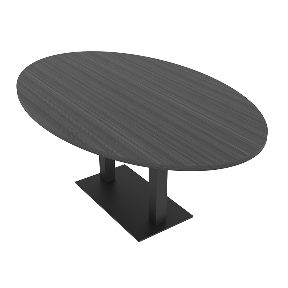 7' Oval Conference Room Table With Square Metal Base Power And Data ...