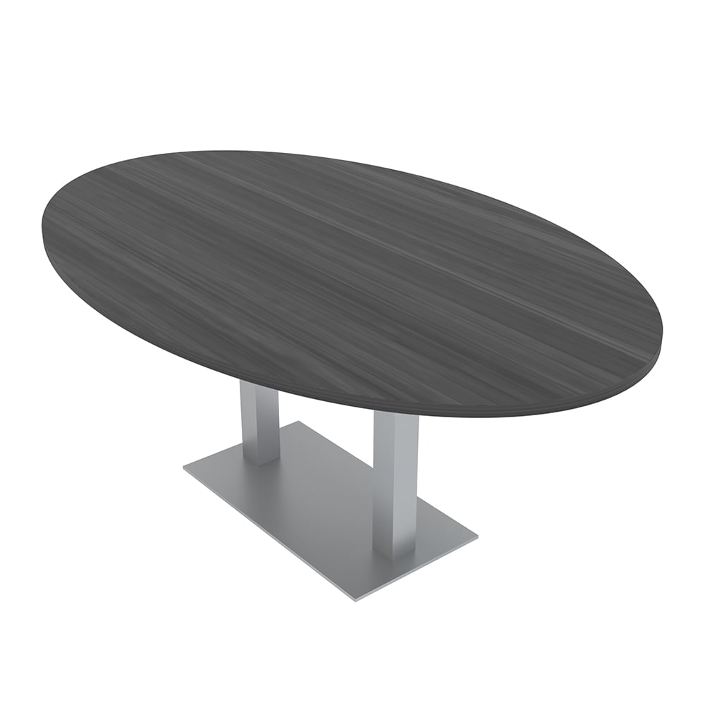 7' Oval Conference Room Table With Square Metal Base Power And Data ...