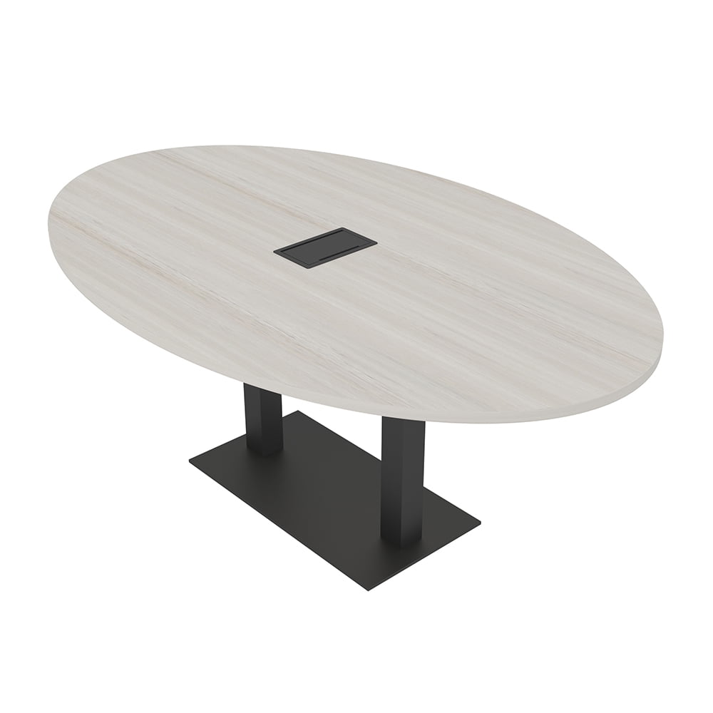 7' Oval Conference Room Table With Square Metal Base Power And Data ...