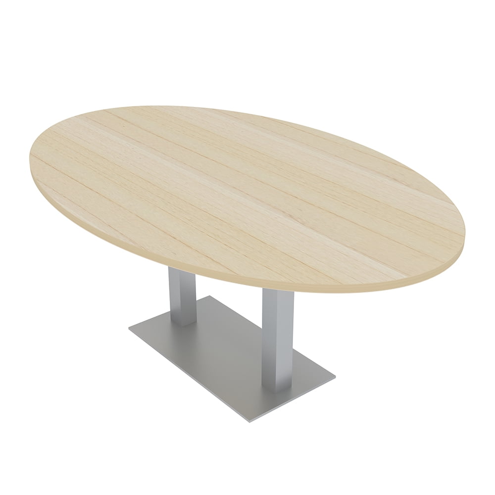 7' Oval Conference Room Table With Square Metal Base Power And Data ...