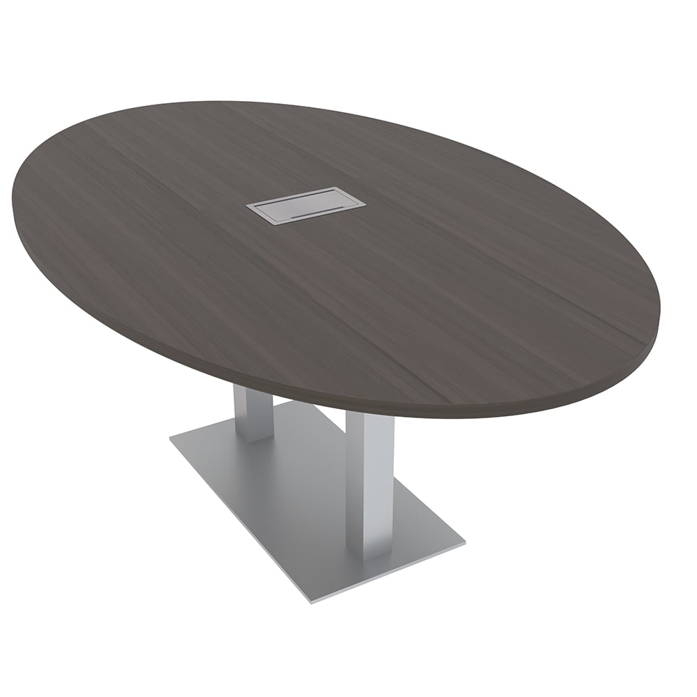 7' Oval Conference Room Table With Square Metal Base Power And Data ...