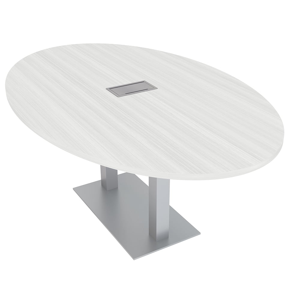 7' Oval Conference Room Table With Square Metal Base Power And Data ...