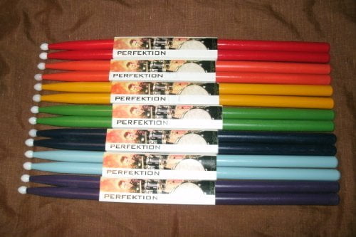 7 PAIR Perfektion Colored Nylon Tip Drum Sticks(1 pair each color ...