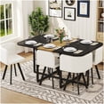 7-PC Dining Table Set for 6, Modern Rectangular Table Black Wood Grain ...