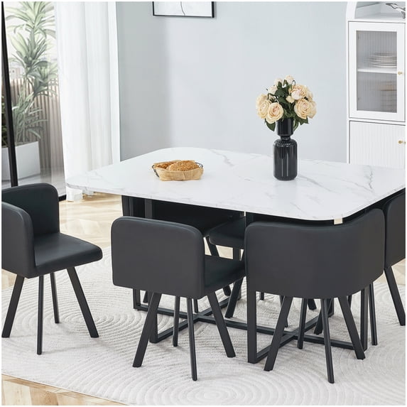 7-PC Dining Table and Chair Set, Compact Kitchen Table Set with Storage ...