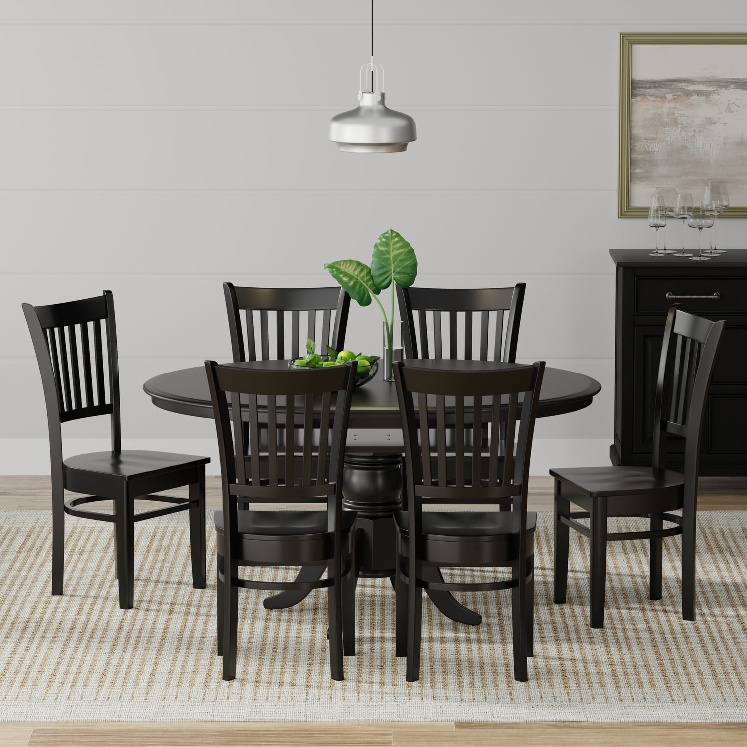 7-PC - Oval Butterfly Leaf Dining Table + Spindle Back Dining Chairs ...