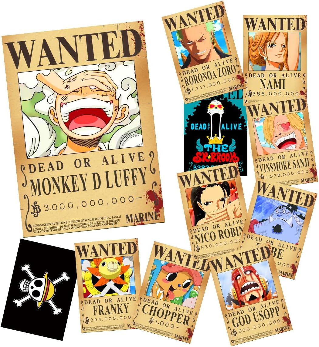 7 PCS Anime One Piece Wanted Bounty Posters, New Edition Nika Luffy ...
