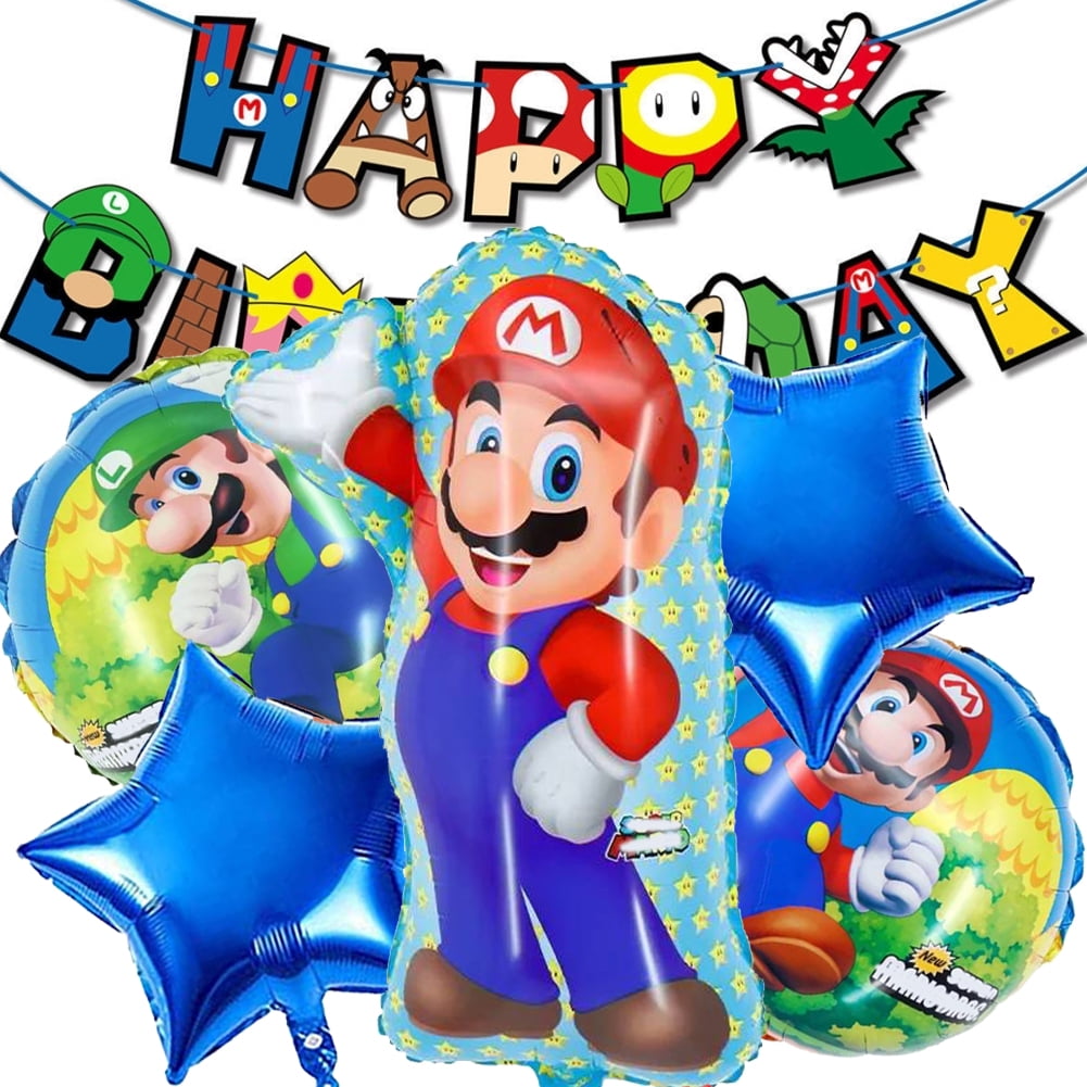 7 PCS Birthday Party Balloon Mario Balloon Game theme Balloon Happy ...