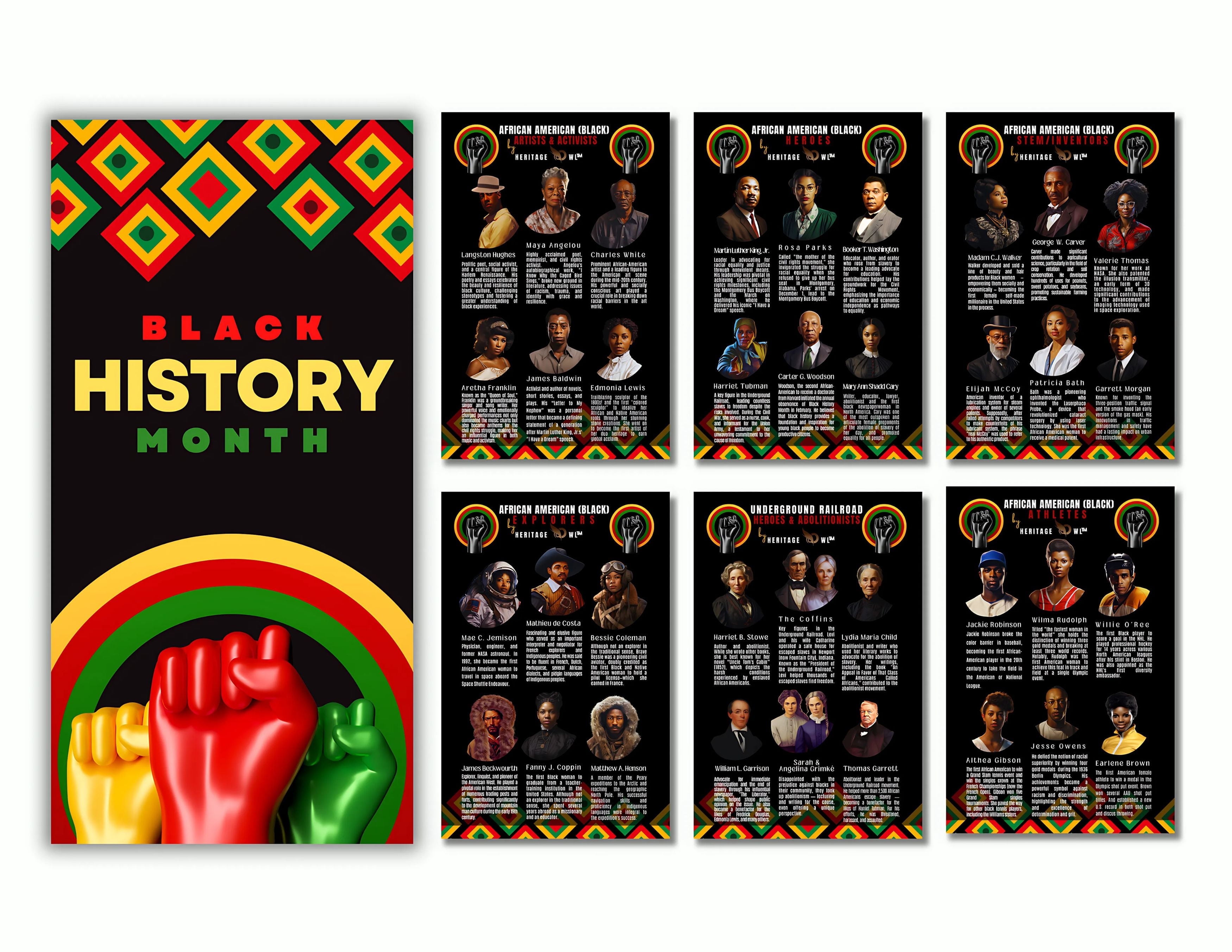 7-PCS Black History Month Educational Posters & Banner Bundle Ft ...