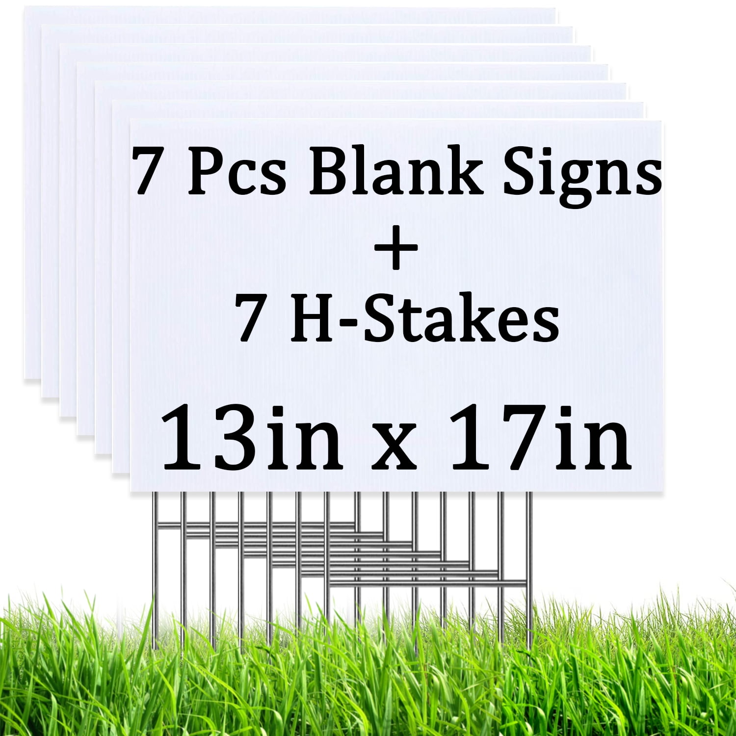 7 PCS Blank Yard Signs with H Metal Stakes, 13 x 17 Inches White ...