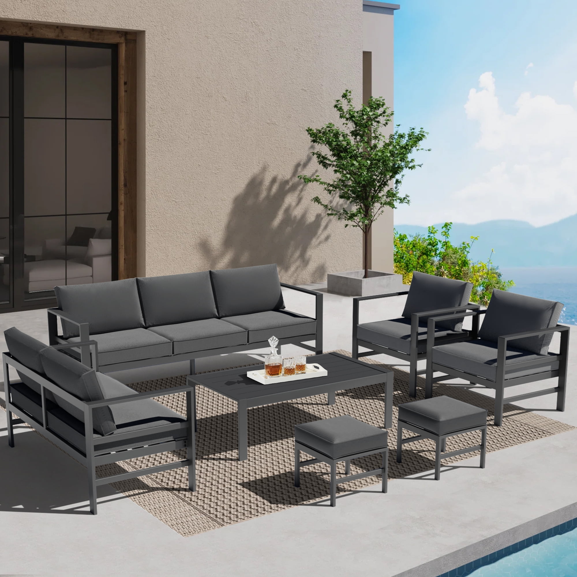 7 PCS Cast Aluminum Outdoor Patio Furniture Set, Minimalist sectional ...