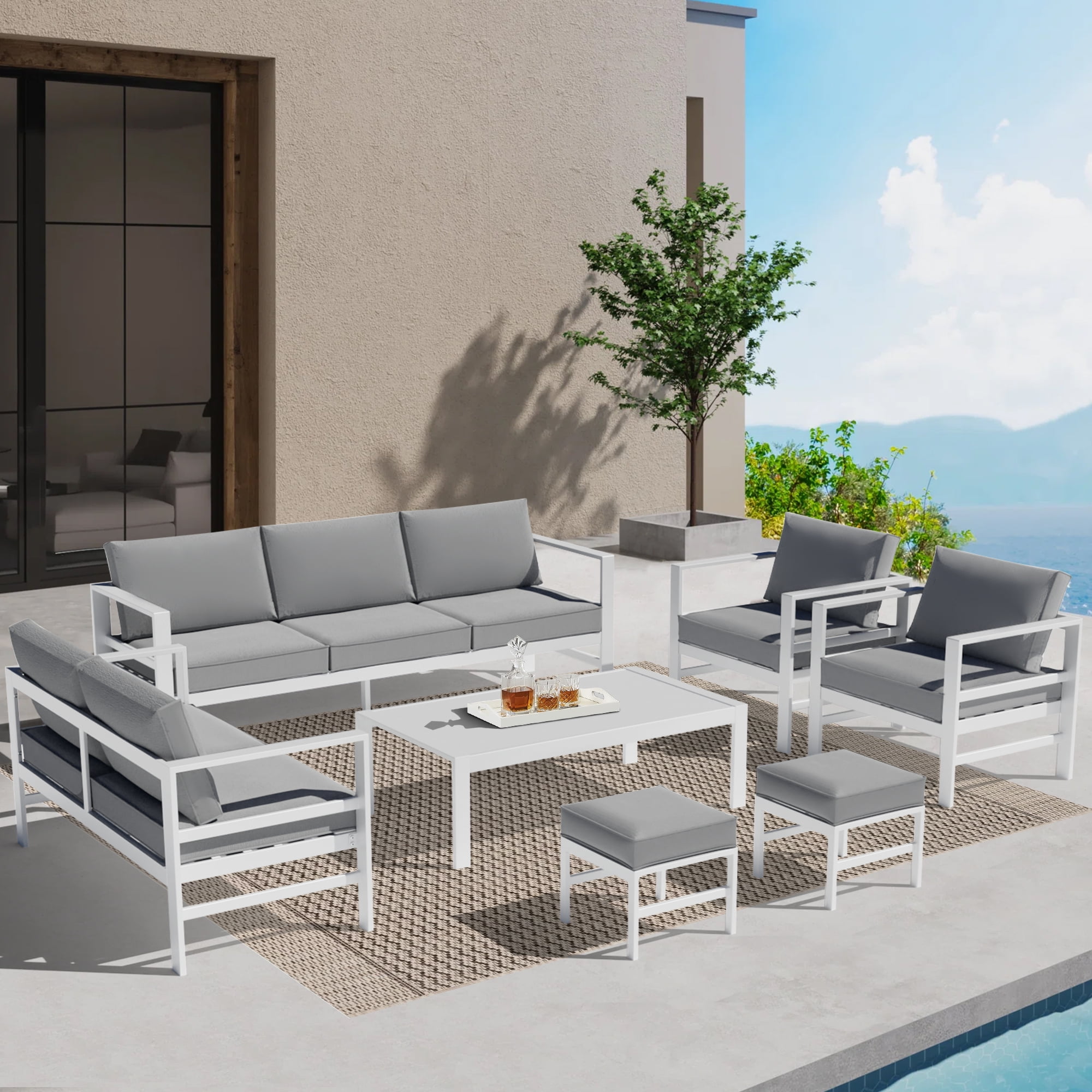 7 PCS Cast Aluminum Outdoor Patio Furniture Set, Minimalist sectional ...
