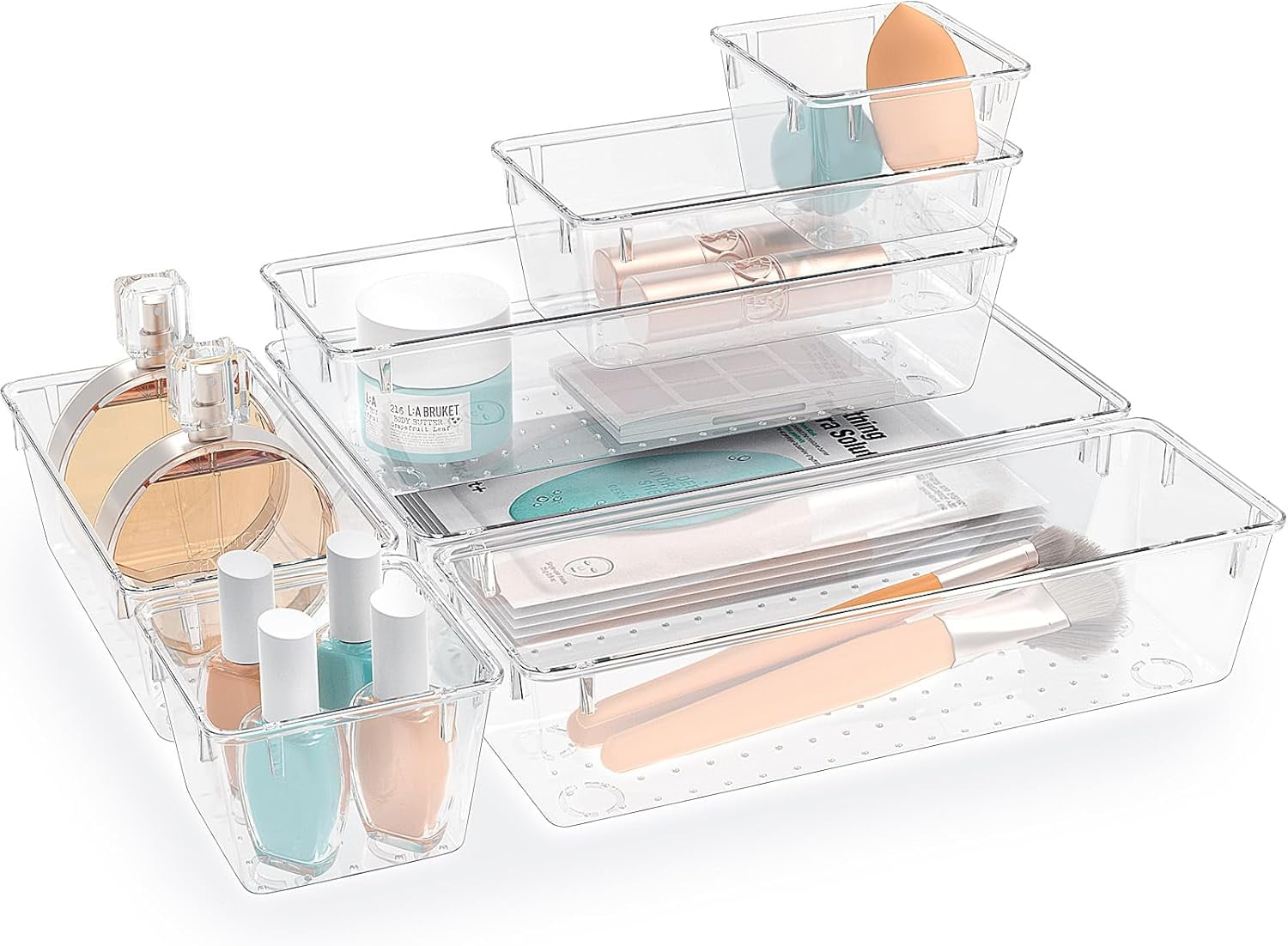 7 PCS Clear Plastic Drawer Organizers Set, 4 Size Desk Drawer Organizer ...