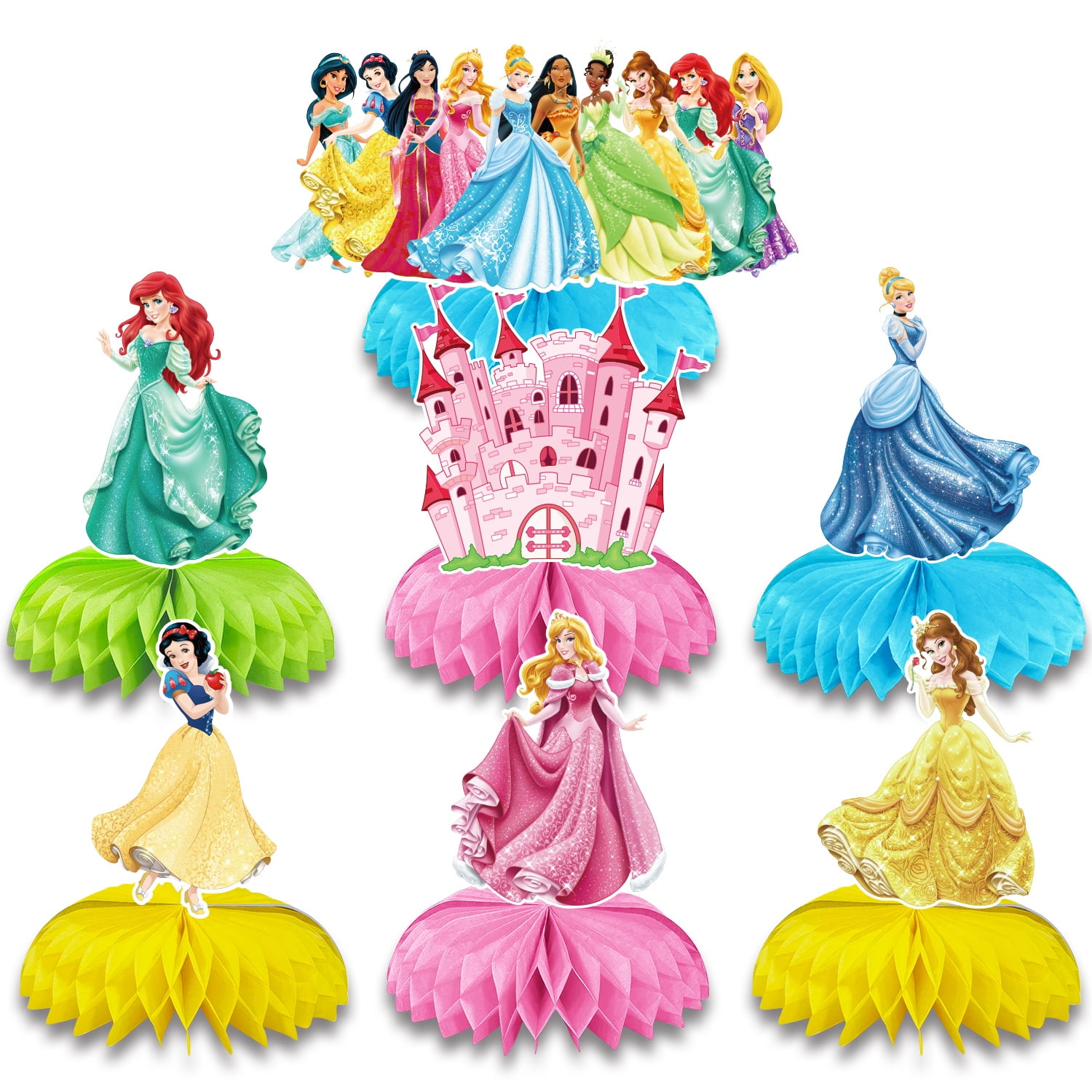 7 PCS Disney Princess Party Supplies, Honeycomb Centerpieces 3D Double ...