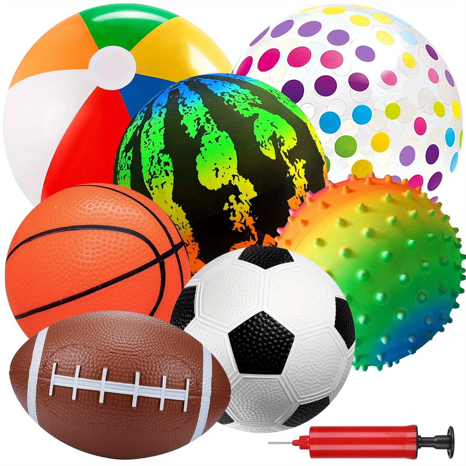 7 PCS Inflatable Playground Balls Set with Pump, 7 Styles Bounce Balls ...