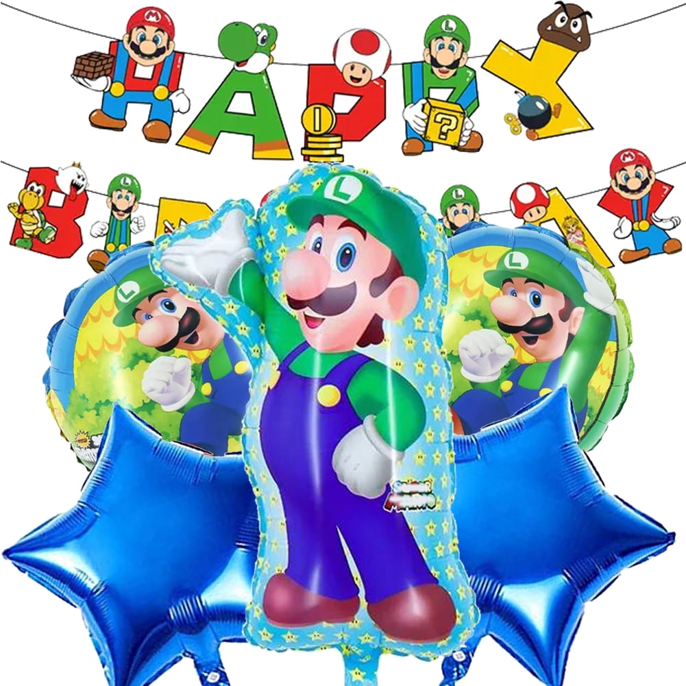 7 PCS Luigi Balloon Mario Balloon Game theme Birthday Party Balloon ...