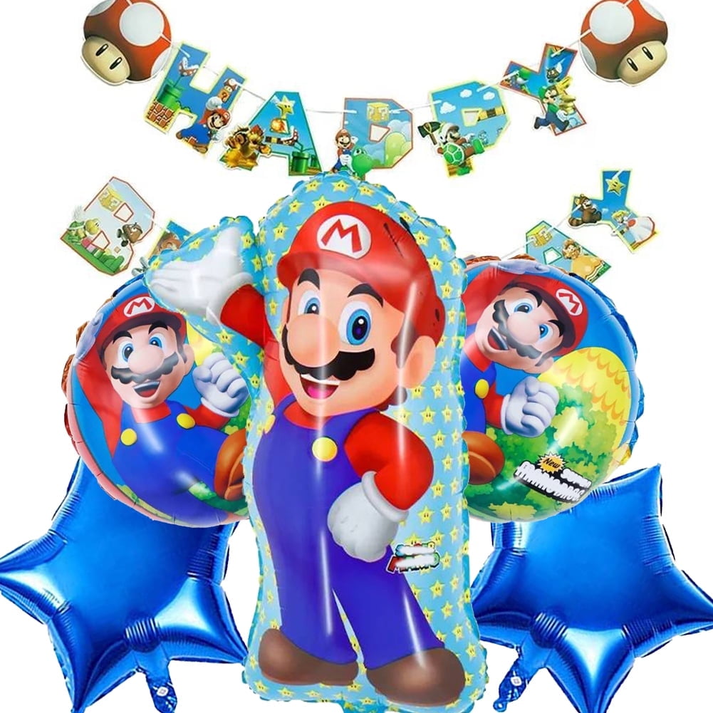 7 PCS Mario Balloon Game theme Birthday Party Balloon Birthday Banner ...