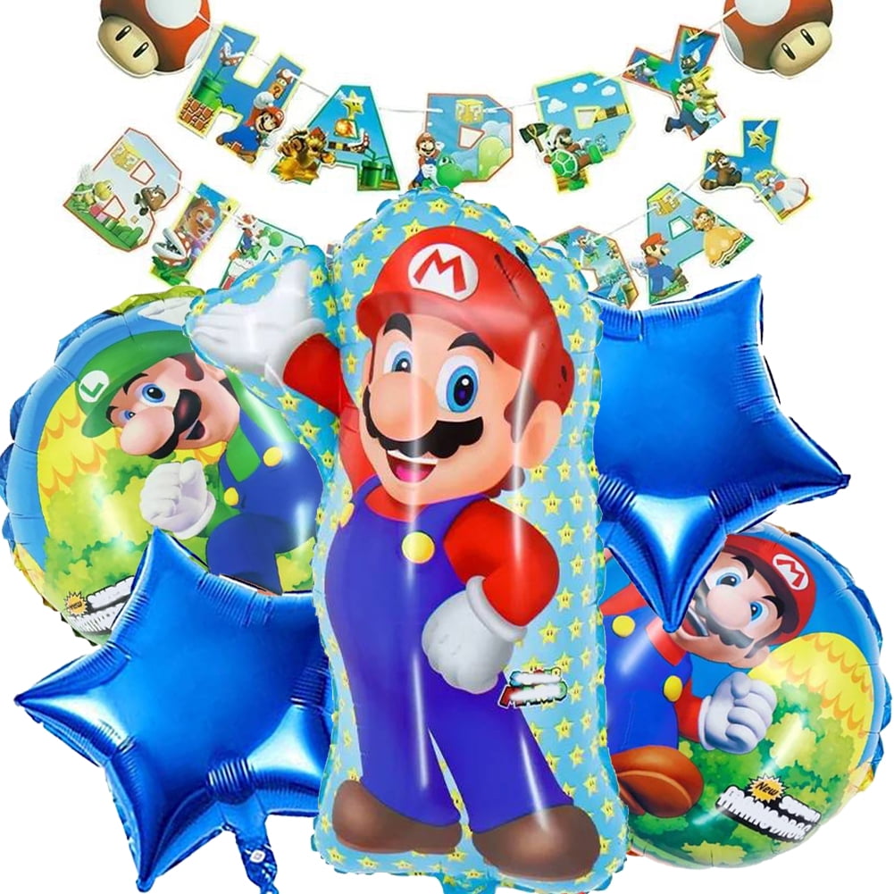 7 PCS Mario Bros Balloons Luigi Balloons with happy birthday Banner ...
