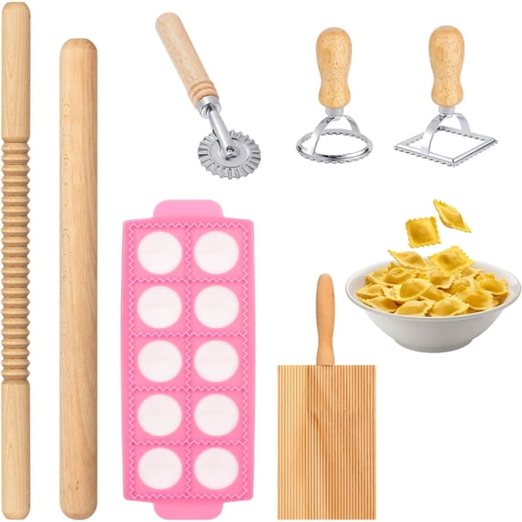 7 PCS Pasta Maker Tool Set Include 1 Gnocchi Board Ravioli Cutter Wheel ...