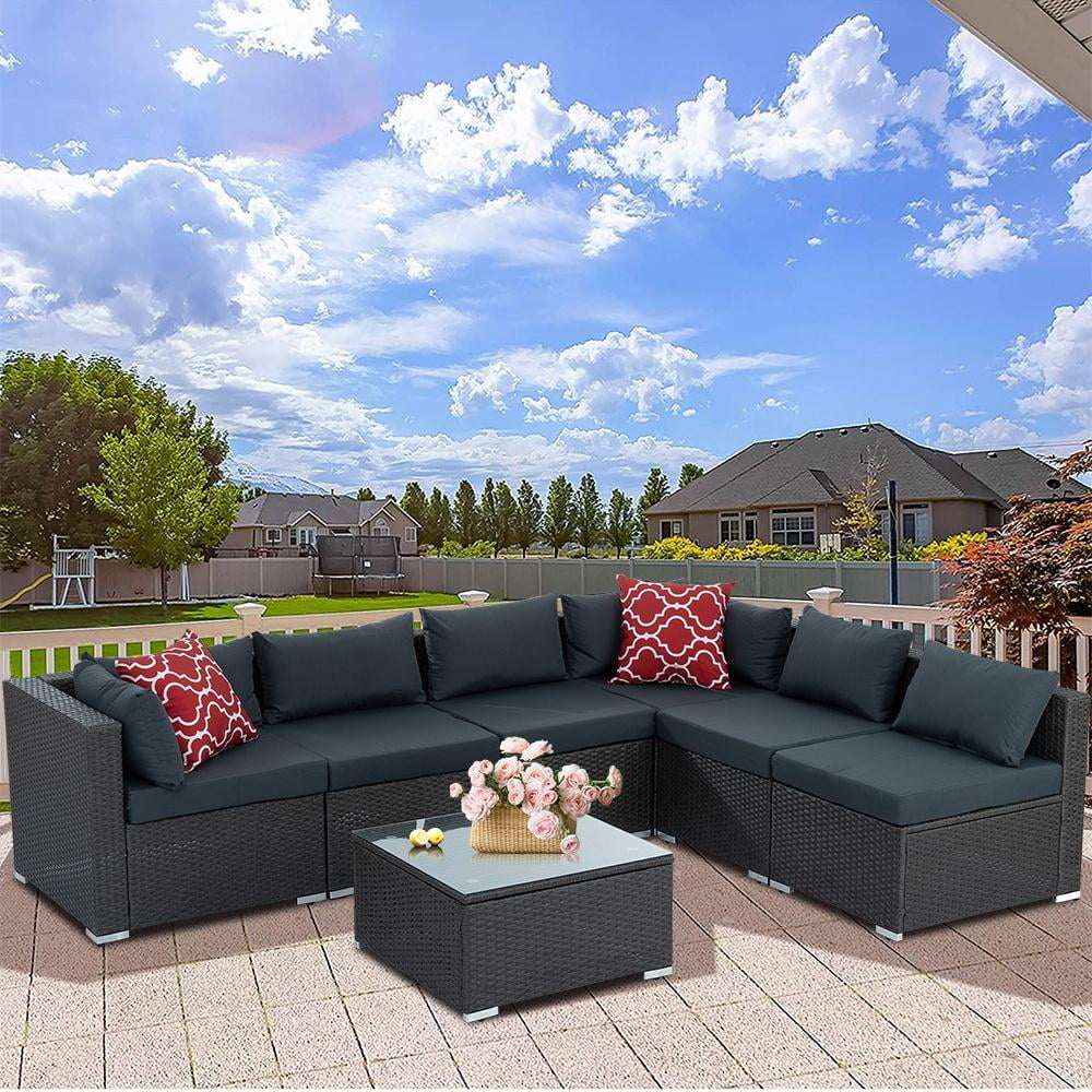 7 PCS Patio Furniture Set, Outdoor Conversation Set, PE Rattan Wicker ...