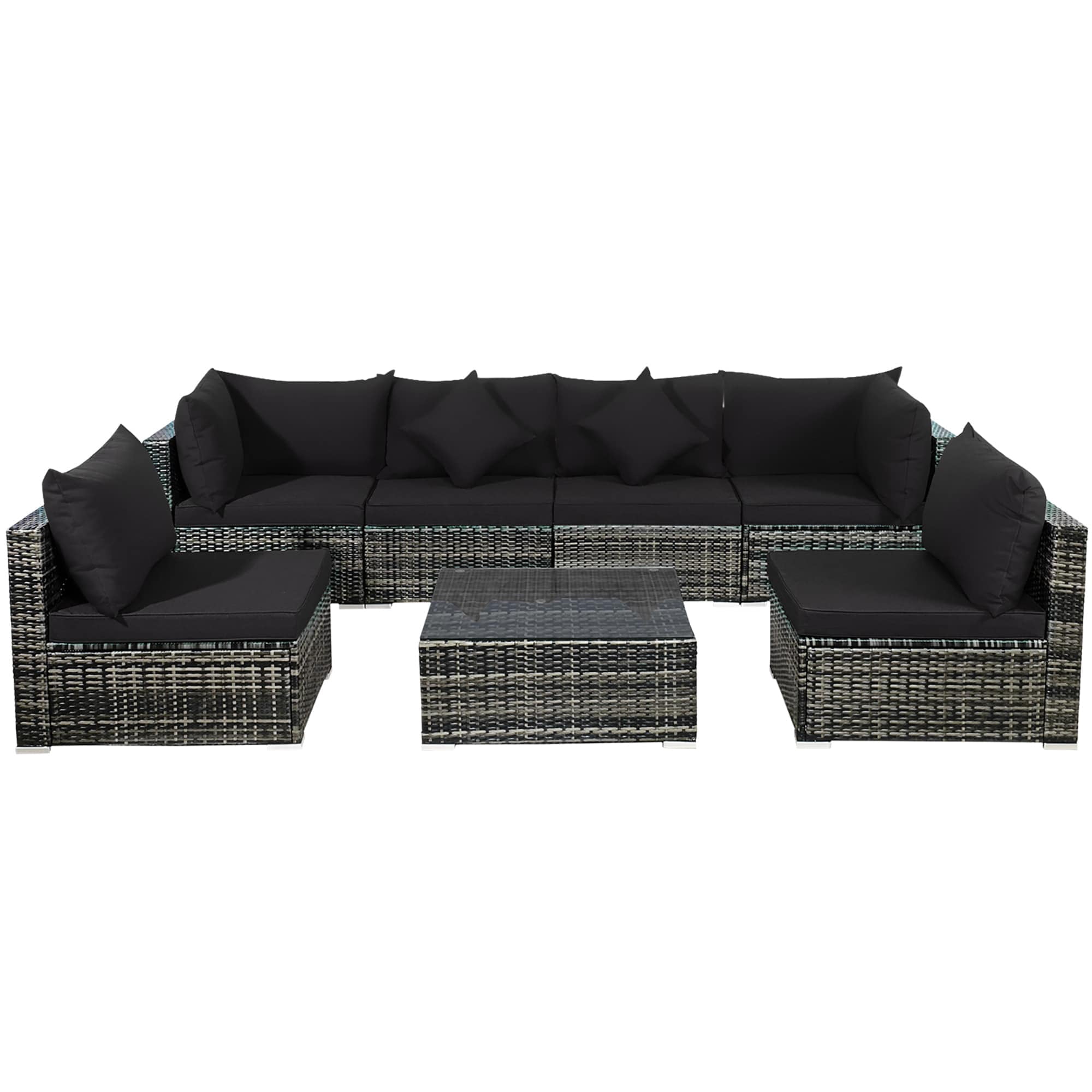 7 PCS Patio Furniture Set Sectional Rattan Sofa Set with Coffee Table ...