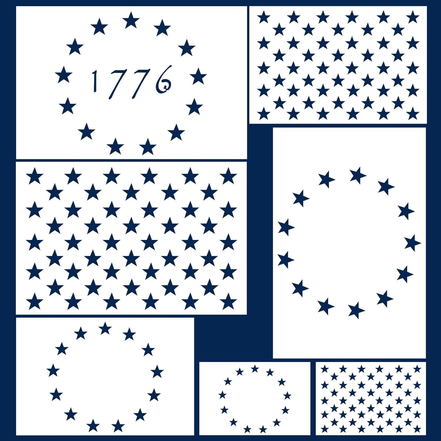 7 PCS Plastic Stencil Template, 3 Sizes Star Stencil 50 Stars American ...