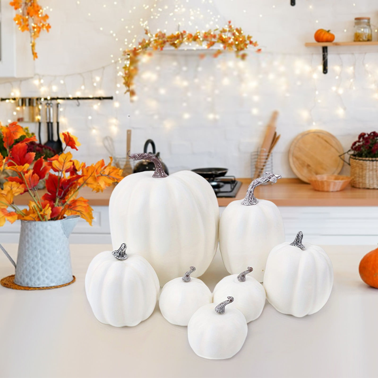 7 PCS Realistic Artificial Pumpkin Models Assorted Sizes for Halloween ...