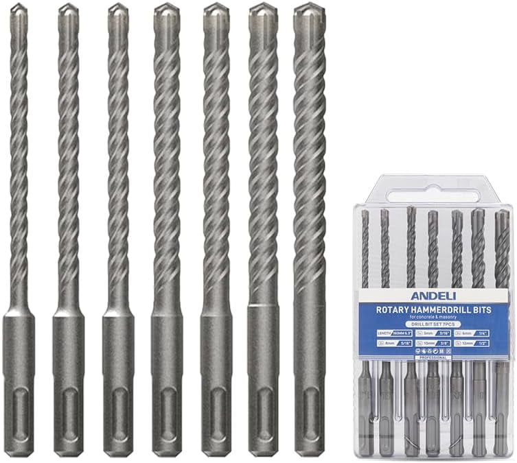 7 PCS SDS-Plus Rotary Hammer Drill Bit Set, Carbide-Tipped, 6.3" Length ...