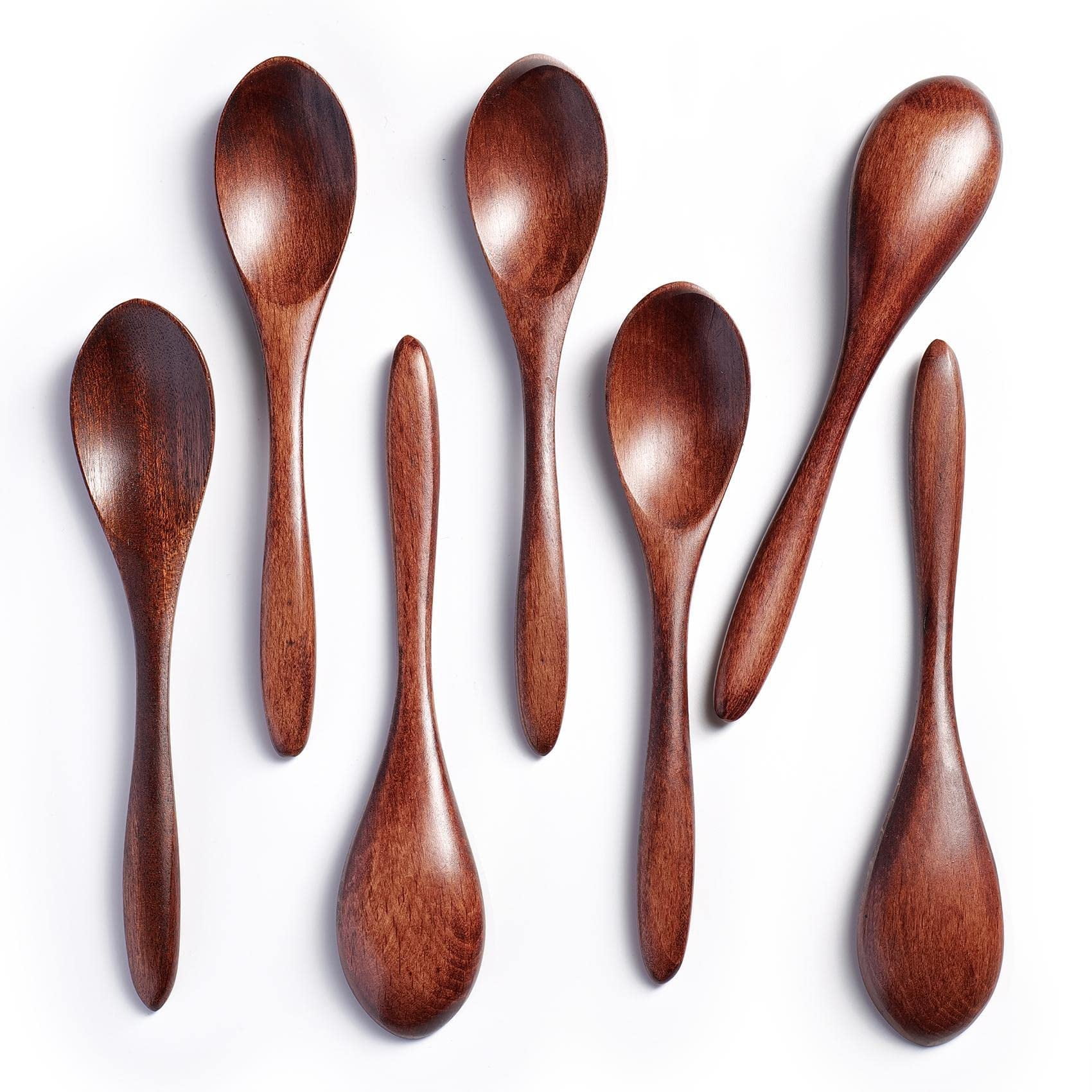 7 PCS Small Wooden Spoons for Tea Coffee Honey, 5.8 Inch Hardwood ...