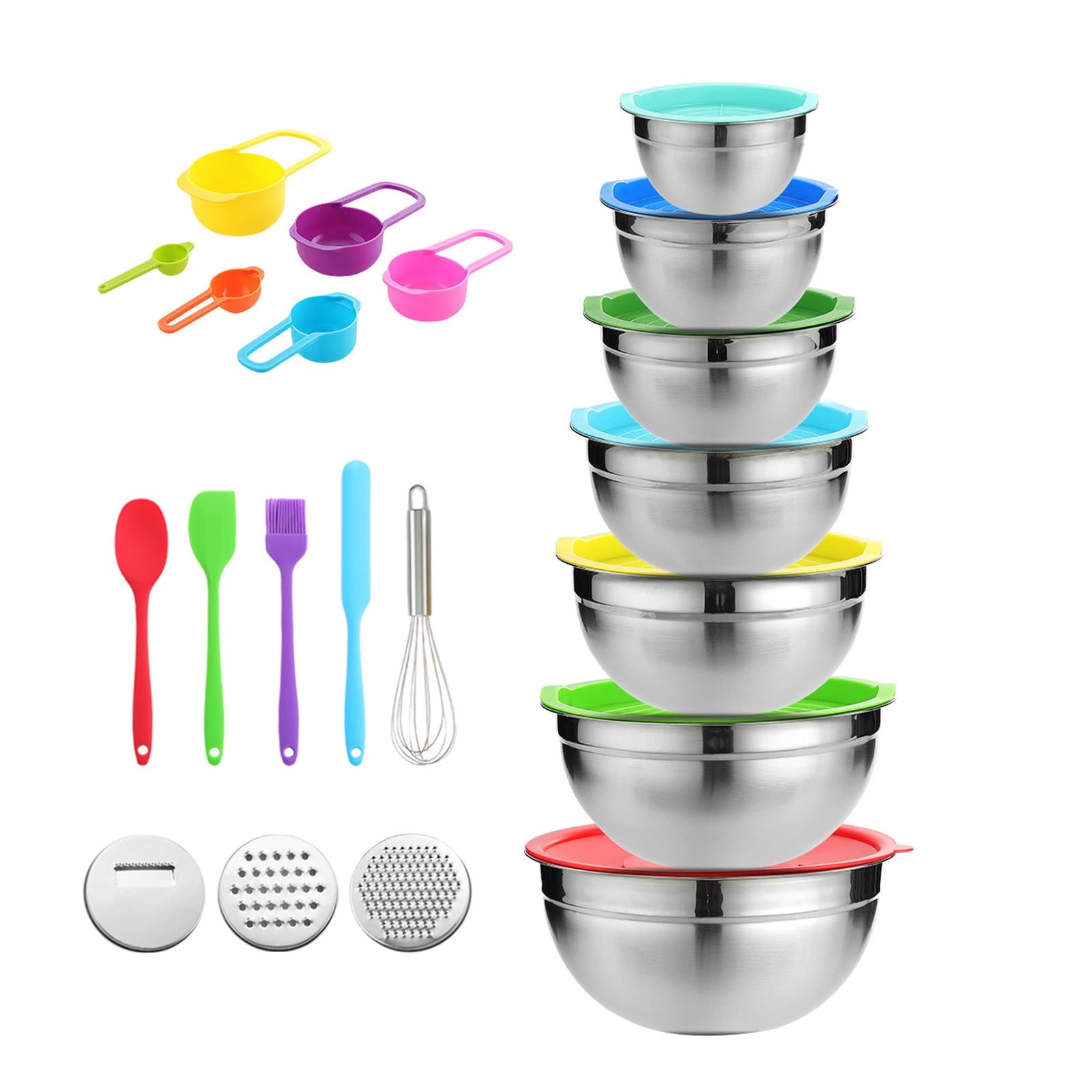 7 PCS Stainless Steel Mixing Bowls with Lids Set, Nesting Bowls with 3 ...