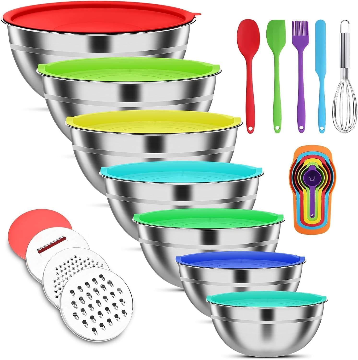 7 PCS Stainless Steel Mixing Bowls Set with Lids and 3 Grater ...