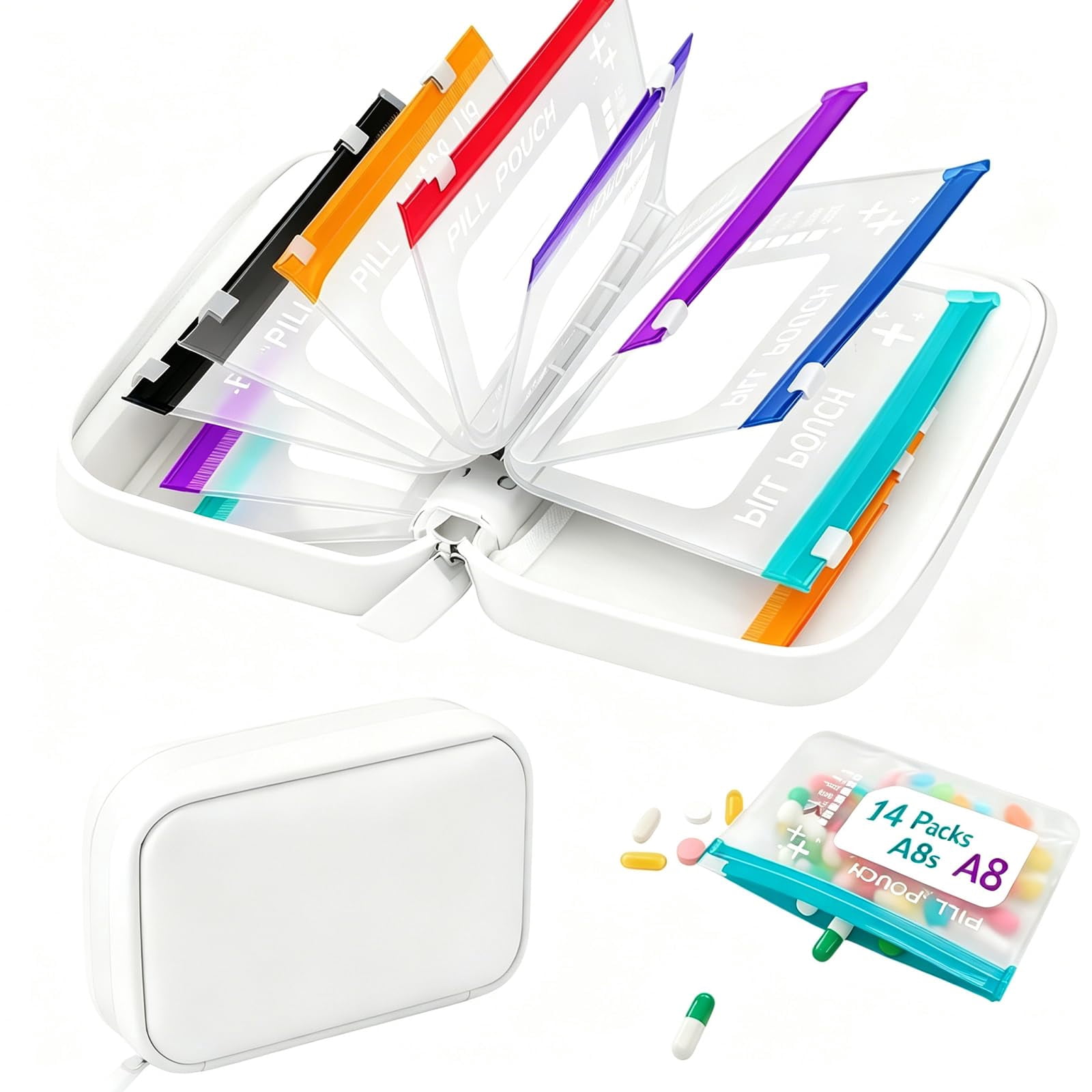 7 PCS Waterproof Pill Organizer Set, Color-Coded Medicine Organizer ...