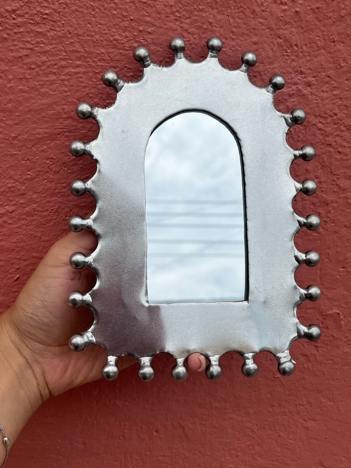 7" PUNCHED TIN MIRROR Mexican handmade hacienda style mirror, folk art ...