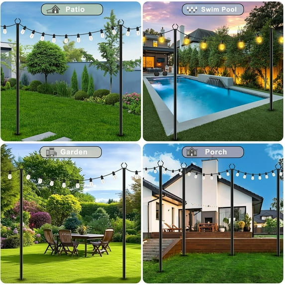 7 Pack 10 FT String Light Poles,Metal with Fork Lights Poles for ...