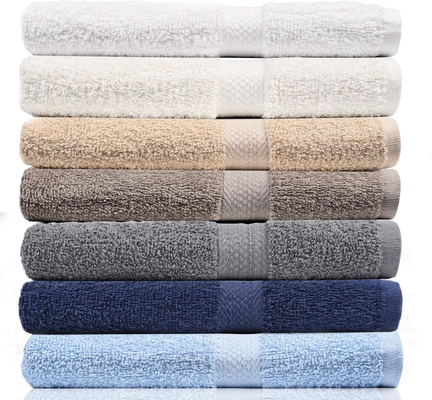 7-Pack 100% Cotton Bath Towels - 27"x54" Soft & Absorbent in 7 Colors ...